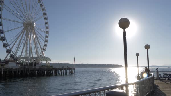 View of Seattle Great Wheel and Elliott Bay, Seattle, Washington State ...