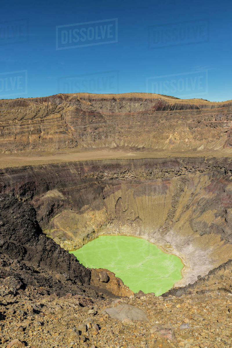 A view of the volcanic crater and colourful crater lake on Santa Ana ...