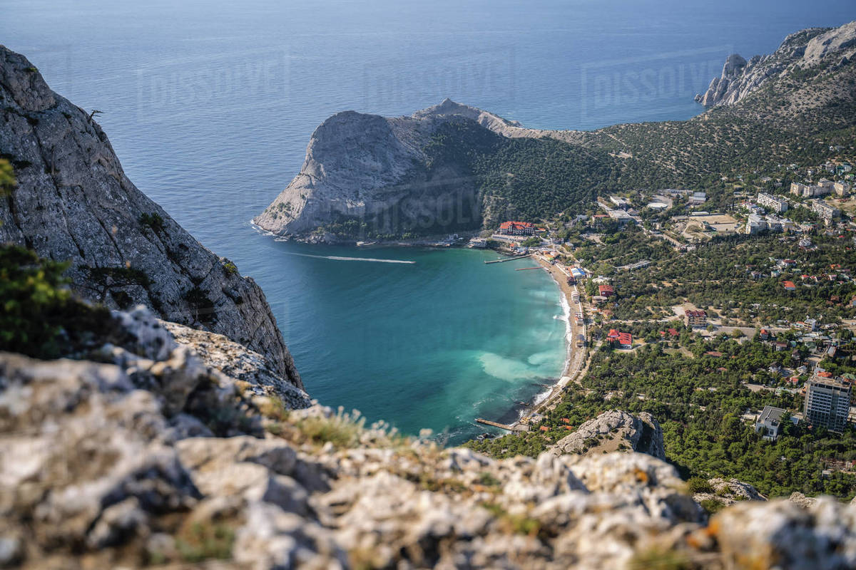 Novyi Svit town in Crimea. View from the top of Falcon Sokol mountain ...