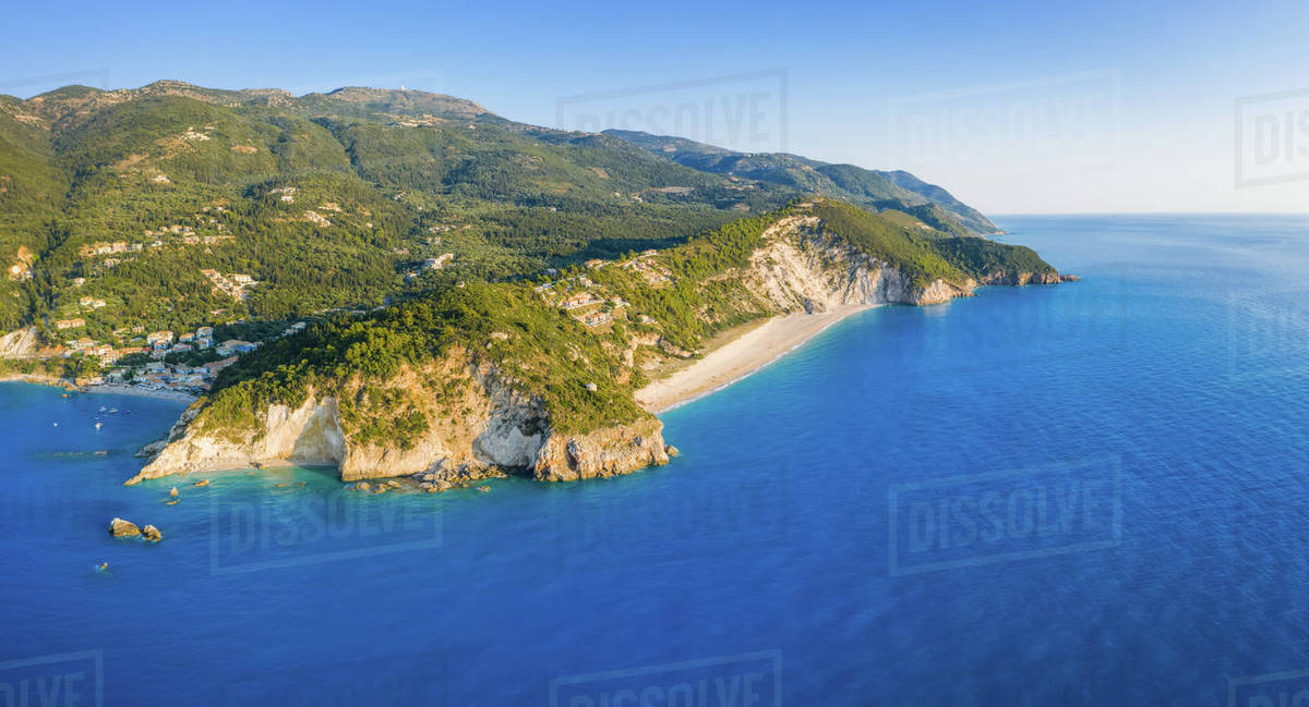 Aerial view of Milos beach near the Agios Nikitas village on Lefkada ...
