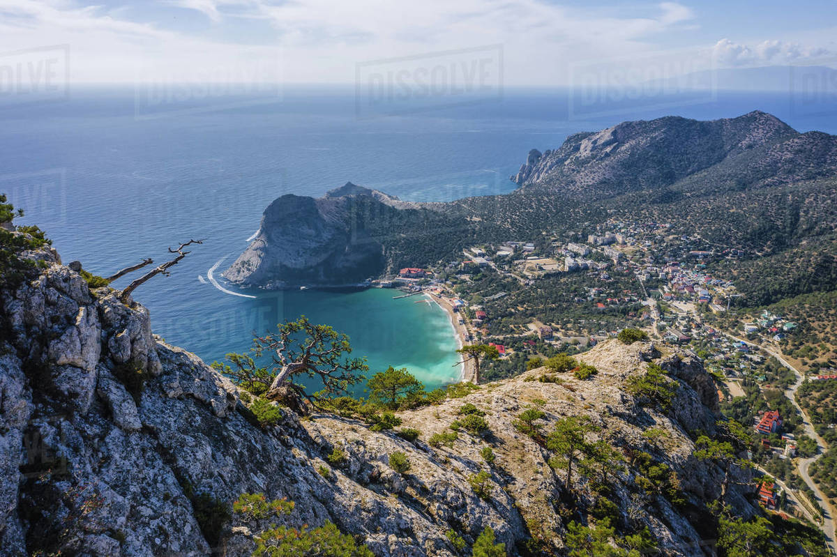 Novyi Svit town in Crimea. View from the top of Falcon Sokol mountain ...