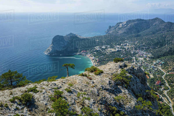 Novyi Svit town in Crimea. View from the top of Falcon Sokol mountain ...