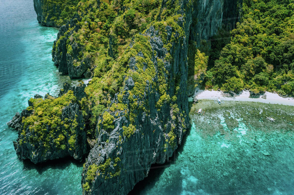 Aerial drone view of tropical island Entalula El Nido Palawan, Bacuit ...