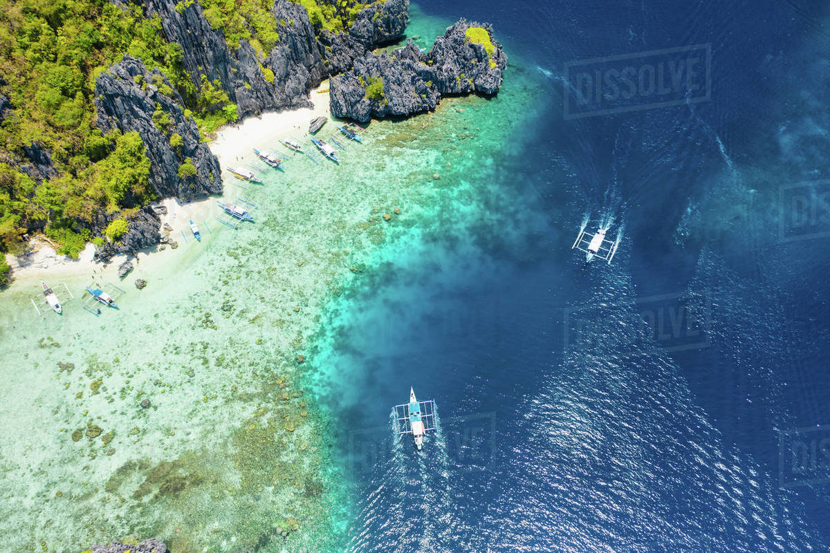 Shimizu Island, El Nido, Palawan, Philippines. Aerial drone view of a ...