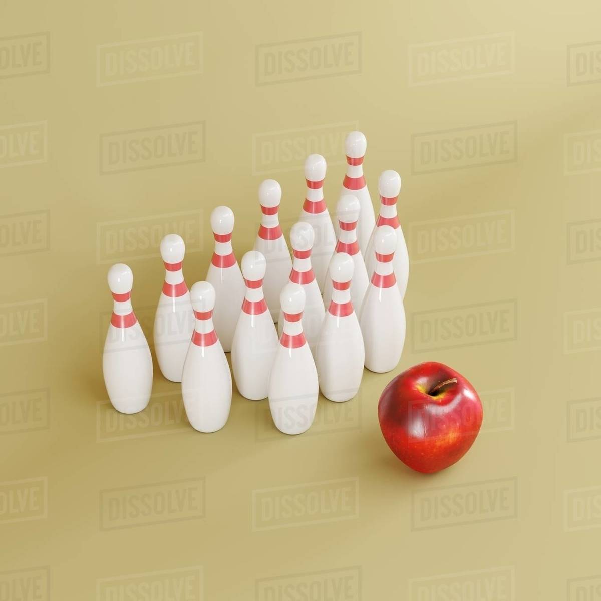 Red Apple fruit standing with bowling on yellow background. Fruit ...