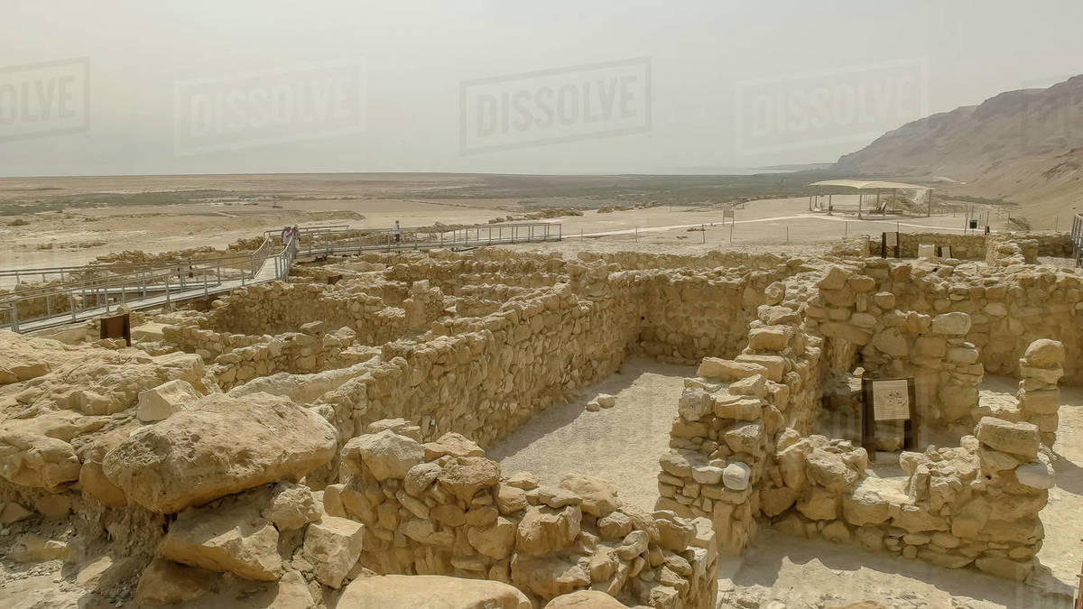 Wide view of the excavated building ruins of the community at qumran ...