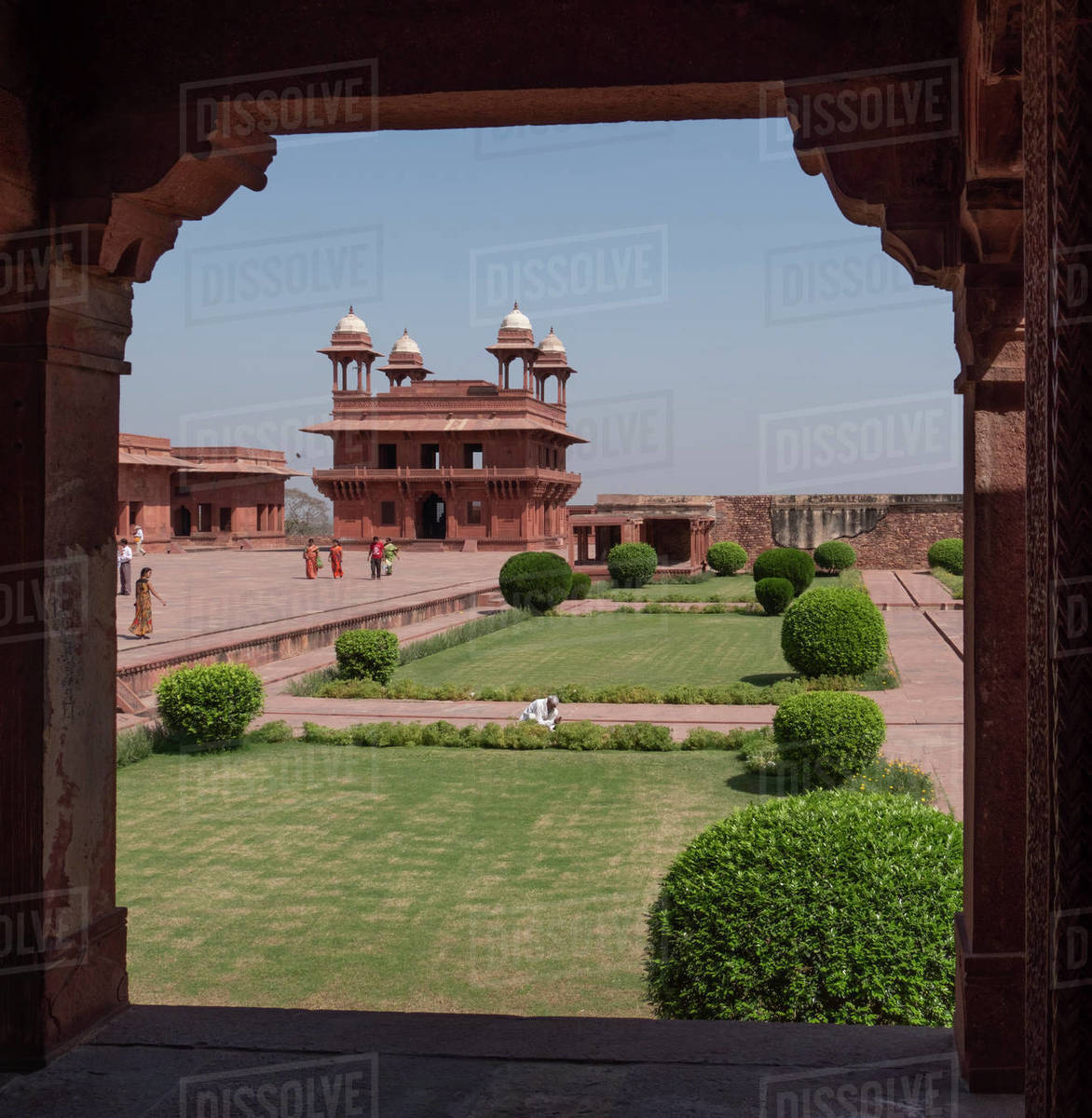 FATEPHUR SIKRI, INDIA: gardens and the diwan-i-khas building framed by ...