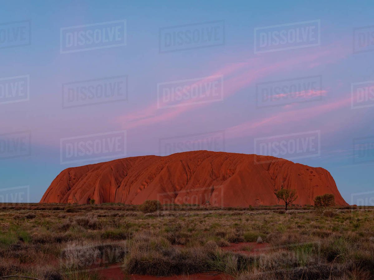 YULARA, AUSTRALIA - a dusk view of uluru in uluru-kata tjuta national ...