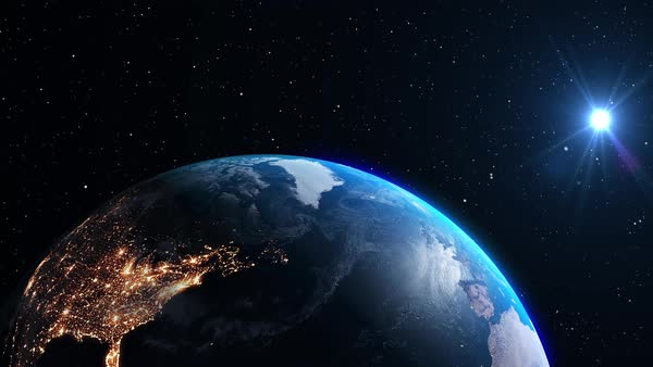 Planet earth 3D orbital animation with realistic geography surface and ...