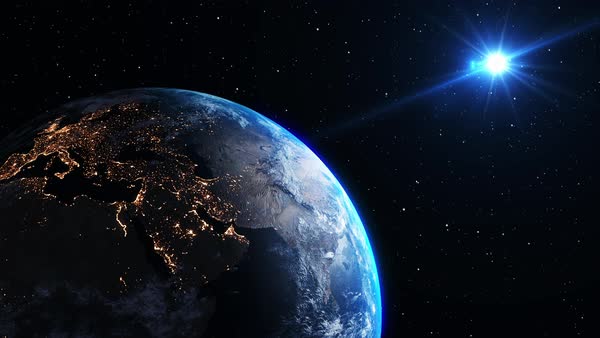 Planet earth 3D orbital animation with realistic geography surface and ...