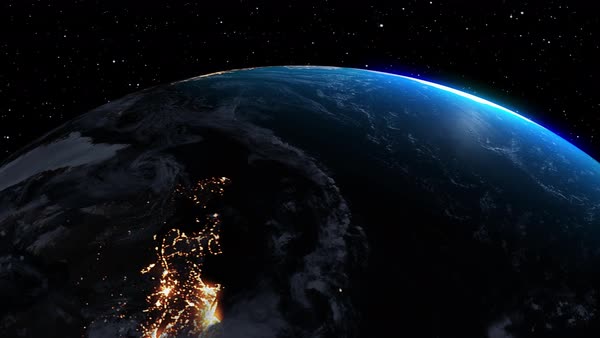 Planet earth 3D orbital animation with realistic geography surface and ...