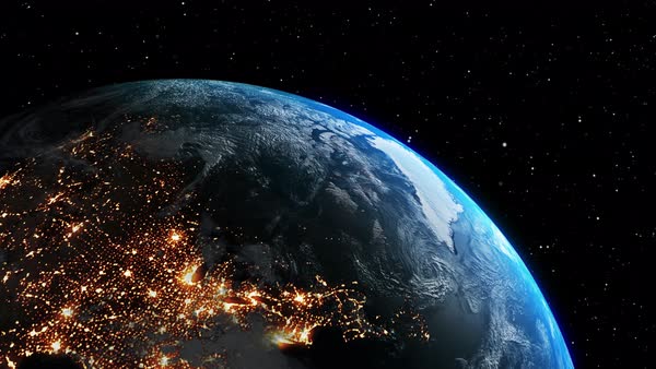 Planet earth 3D orbital animation with realistic geography surface and ...