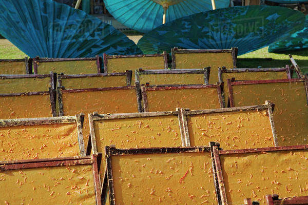 Sa-paper (Rice Paper) drying in sun, Umbrella Making Center, Bo Sang ...