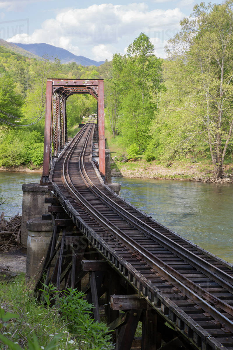 USA, North Carolina. Abandoned railroad trestle spans river. - Royalty ...