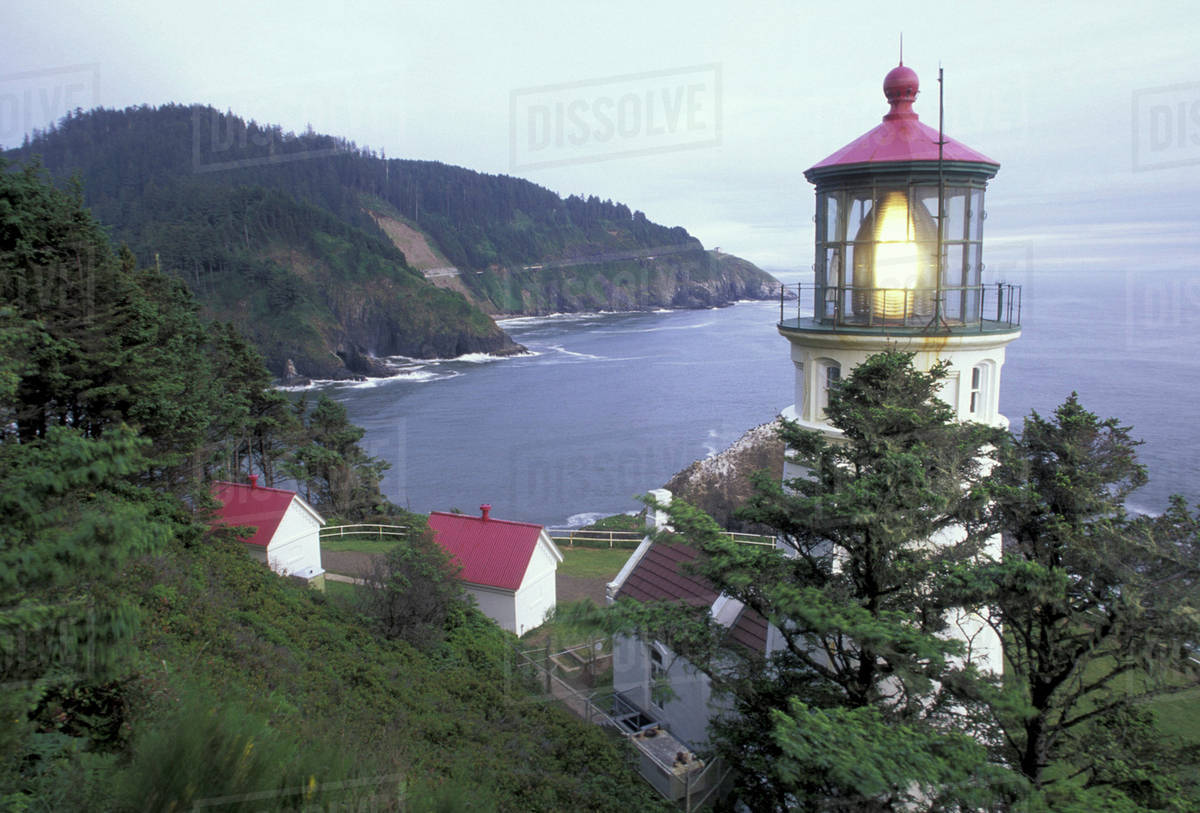 NA, USA, Oregon, near Florence, Heceta Head Lighthouse, on Heceta Head ...