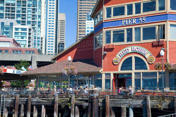 WA, Seattle, Pier 55, from Elliott Bay - Royalty-free Stock Photo ...
