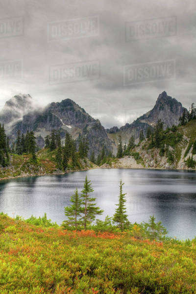 WA, Alpine Lakes Wilderness, Gem Lake, with Chair Peak and Kaleetan ...