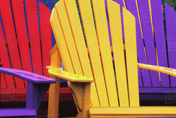 N.A. Canada, Nova Scotia, Bridgewater. Colorful adirondack chairs ...