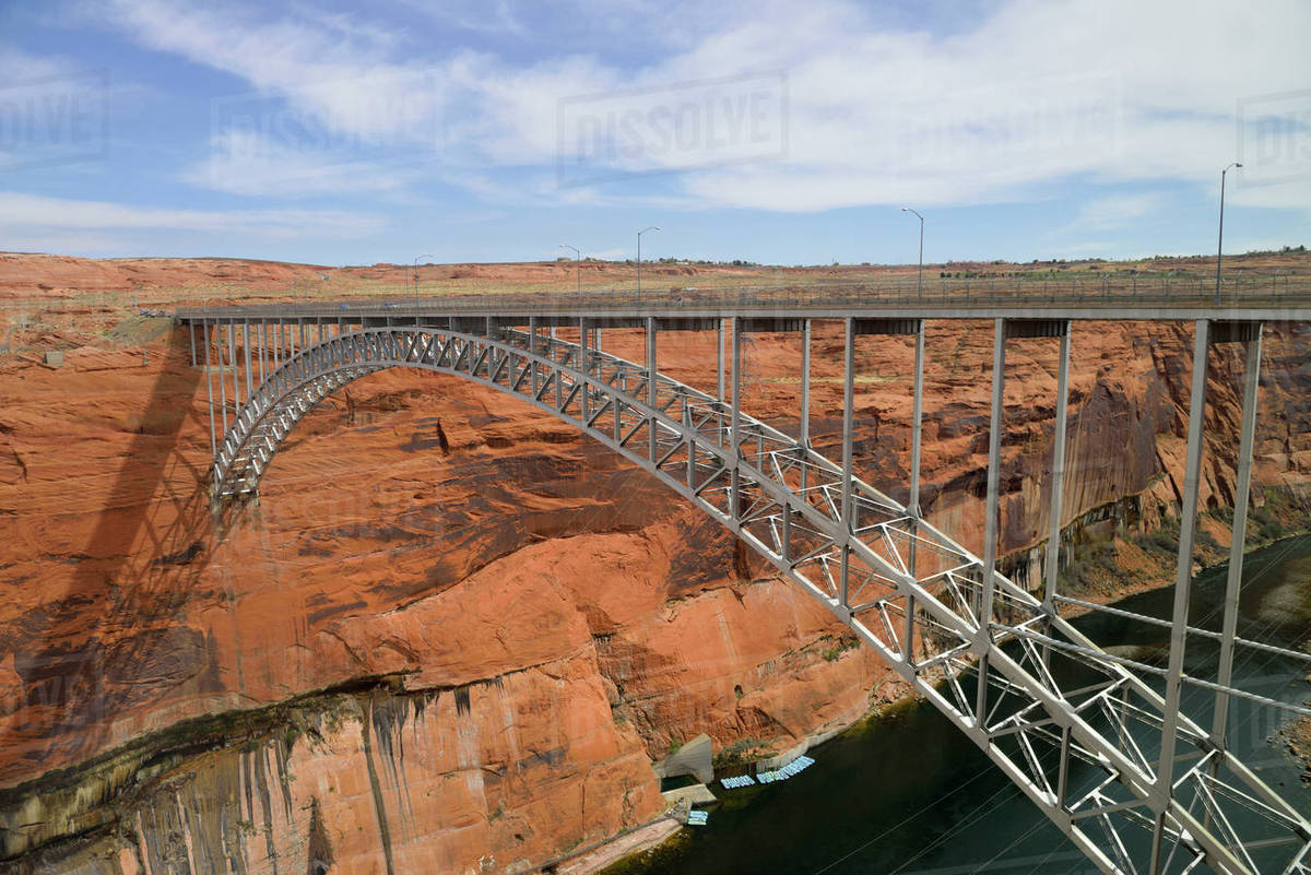 USA, Arizona, Coconino County, Glen Canyon Dam. Glen Canyon Dam Bridge is a steel arch bridge ...