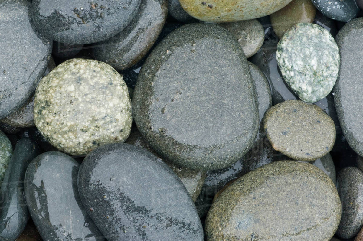 USA, WA, Olympic National Park, Rialto Beach, Cobbles on Beach ...