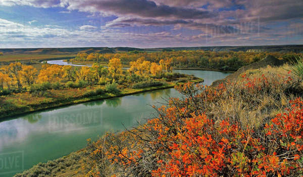 The Marias River in autumn in Liberty County, Montana, USA - Stock ...