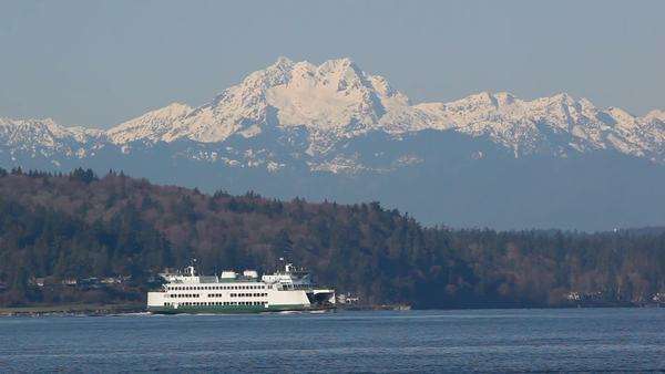 WA, Seattle, Washington State Ferry, with the Olympic Mountains, Mount ...