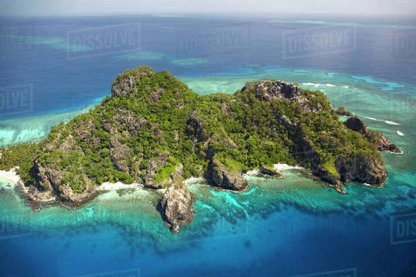 Monuriki Island and coral reef, Mamanuca Islands, Fiji, South Pacific ...