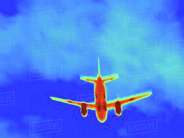 Thermal image of airplane in sky - Royalty-free Stock Photo | Dissolve
