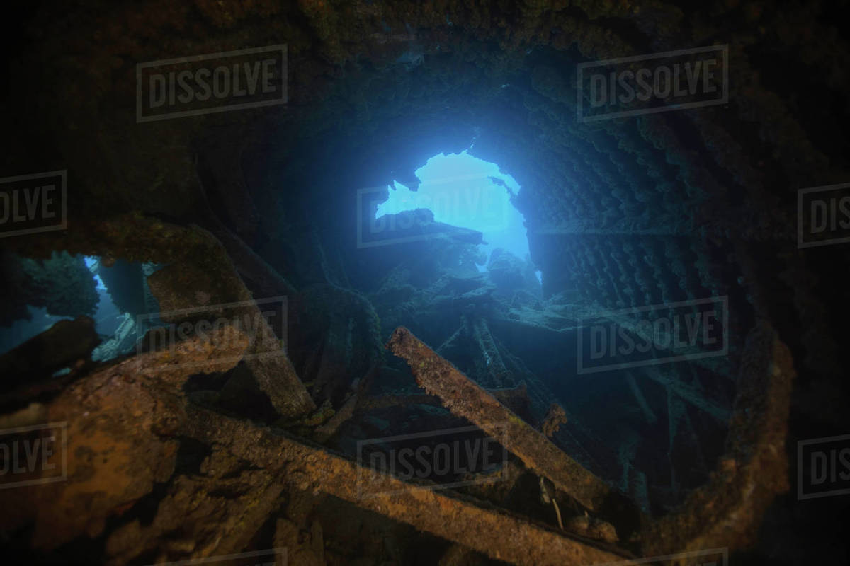 Underwater view of Rhone shipwreck, British Virgin Islands - Royalty ...