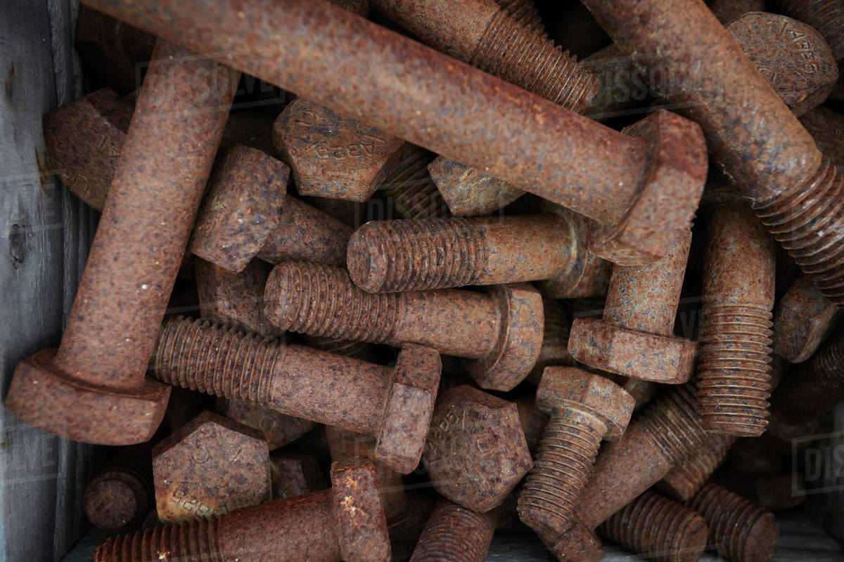 Rusty bolts on construction site, overhead close up - Royalty-free ...