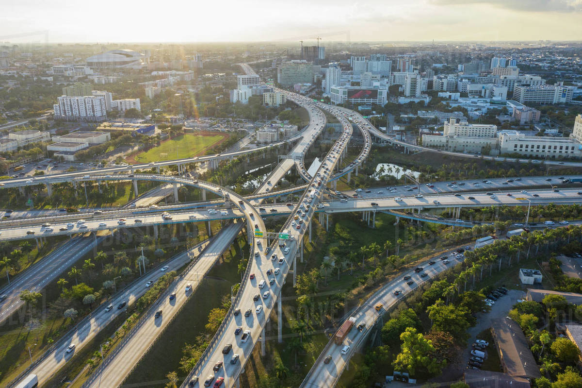 Highway intersections, aerial view, Miami, Florida, United States ...