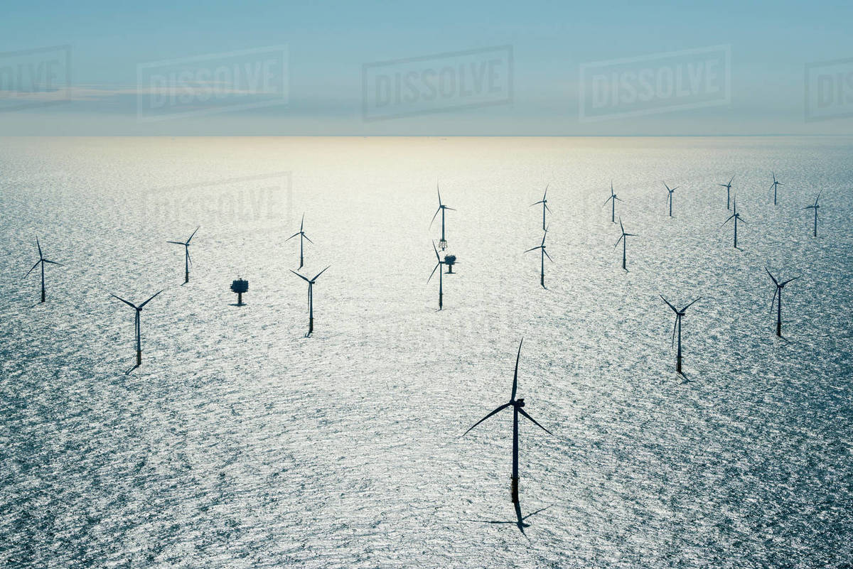 Offshore wind farm in the Borselle windfield, aerial view, Domburg ...