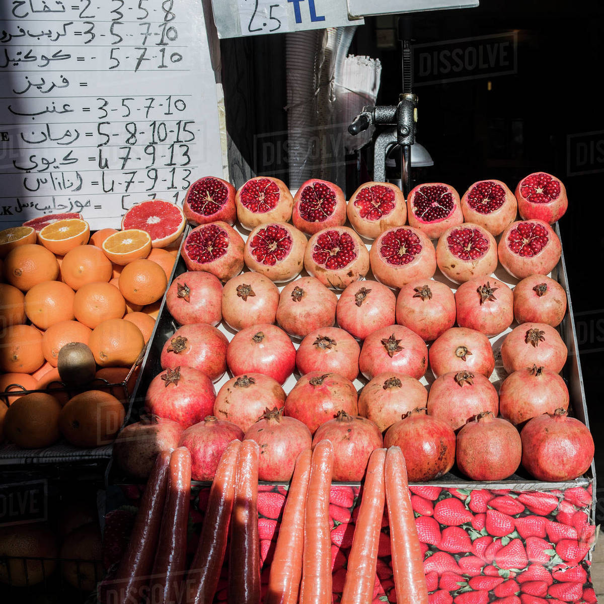 Display of variety of fruit on fruit-stall, Istanbul, Turkey - Royalty ...