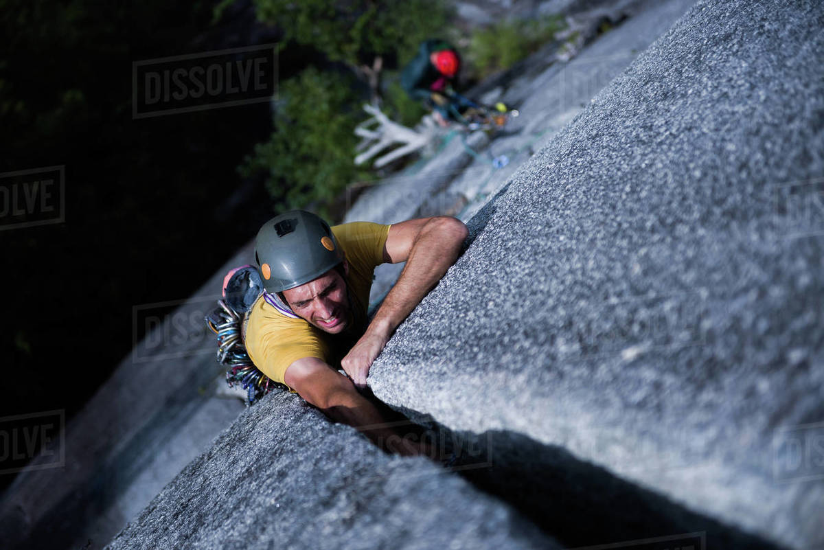 Man trad climbing, Squamish, Canada - Stock Photo - Dissolve