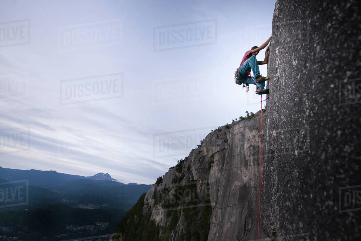 Rock climb of Heatwave, on top of The Chief, Squamish, Canada - Stock ...