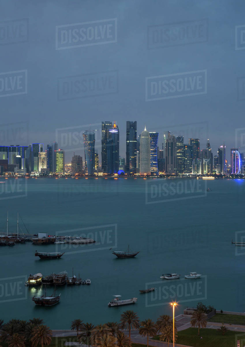 Downtown Doha across water, Doha, Qatar - Stock Photo - Dissolve