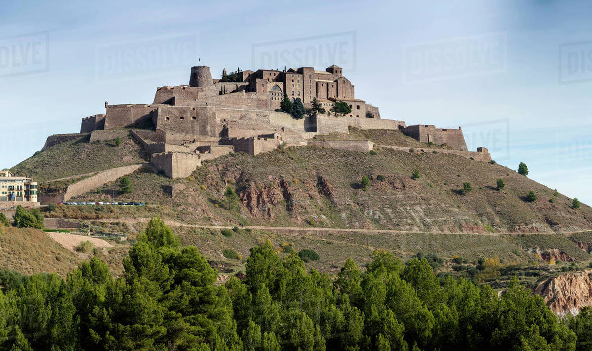 Castle of Cardona on top of mountain, Barcelona, Catalonia, Spain ...