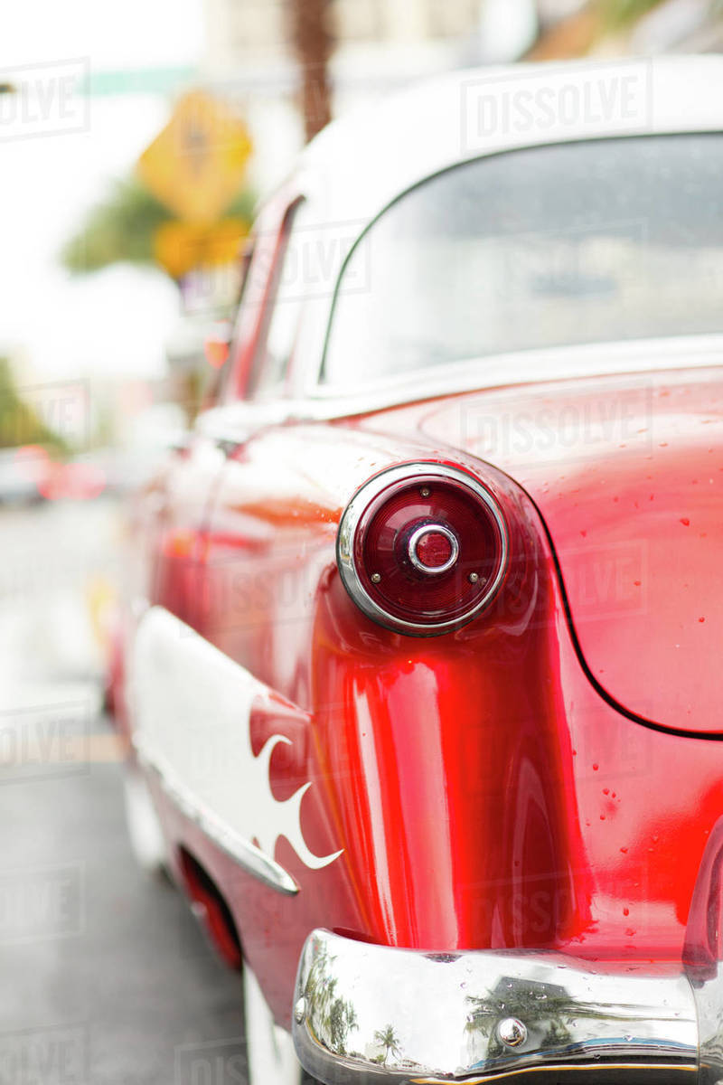 Rear end of vintage car, Ocean Drive, South Beach, Miami, Florida, USA ...