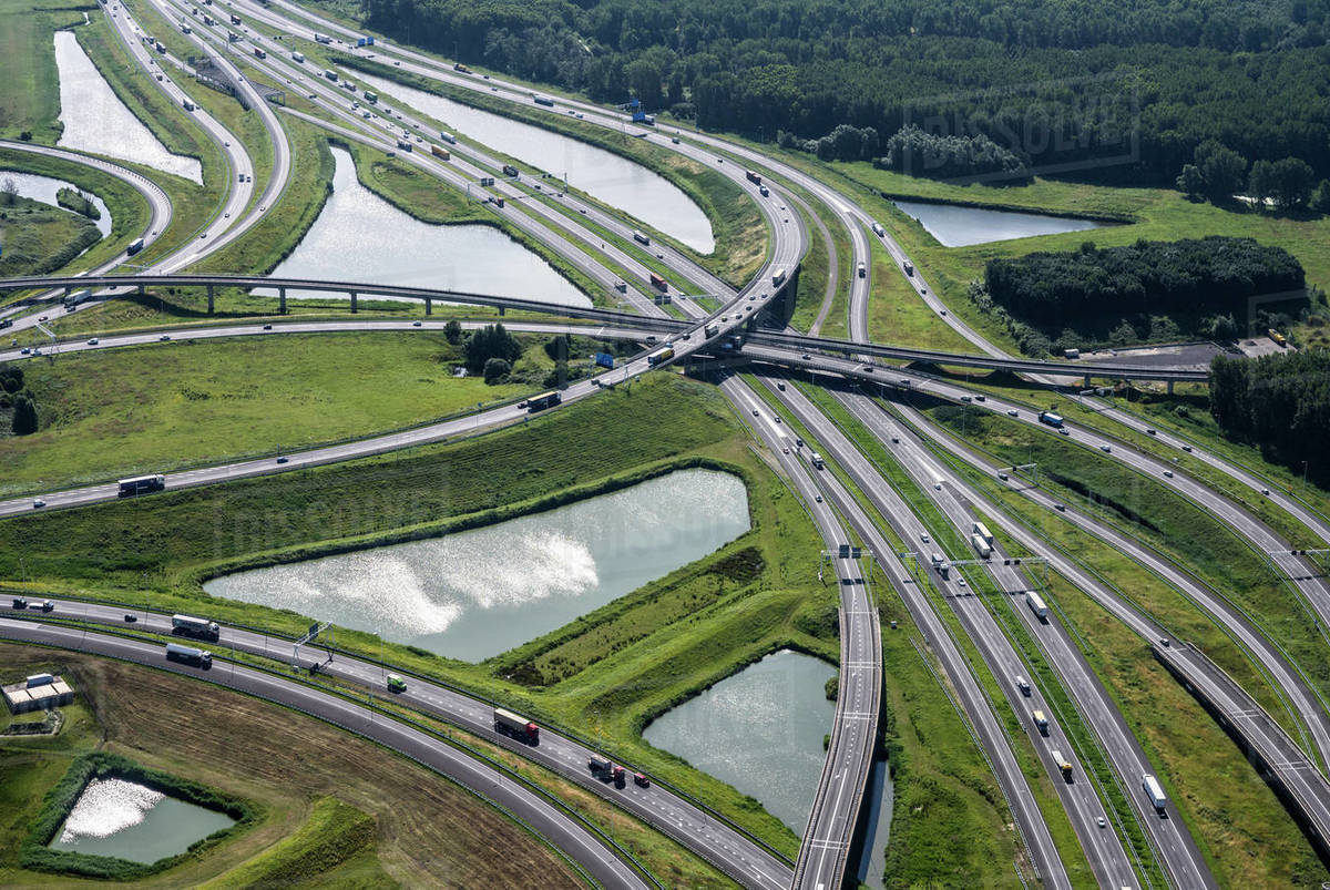 Netherlands, Zuid-Holland, Hoogvliet, Aerial view of highway junction ...