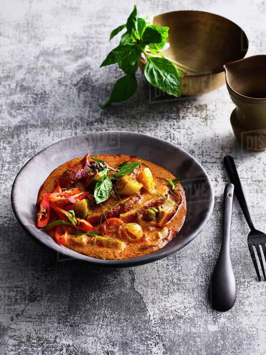 Gaeng Dang Bped - red curry with duck meat - Royalty-free Stock Photo ...