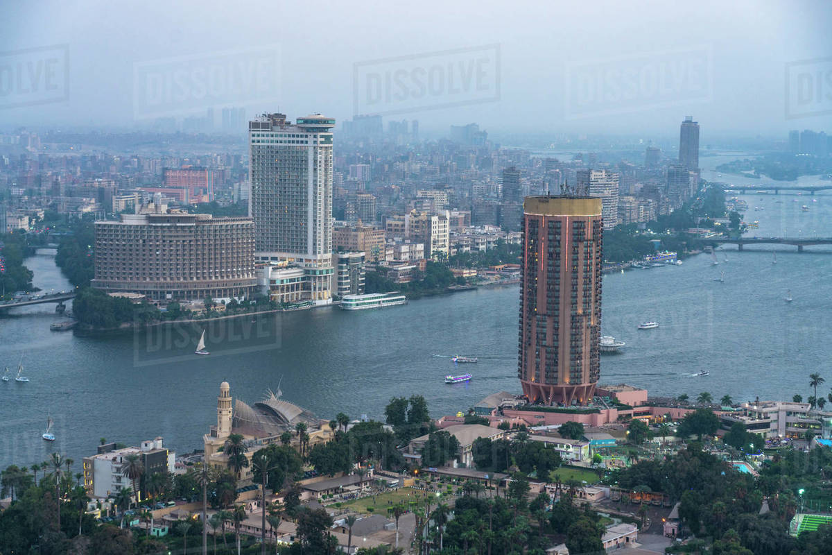 Egypt, Cairo, Aerial view of cityscape and Nile river - Royalty-free ...