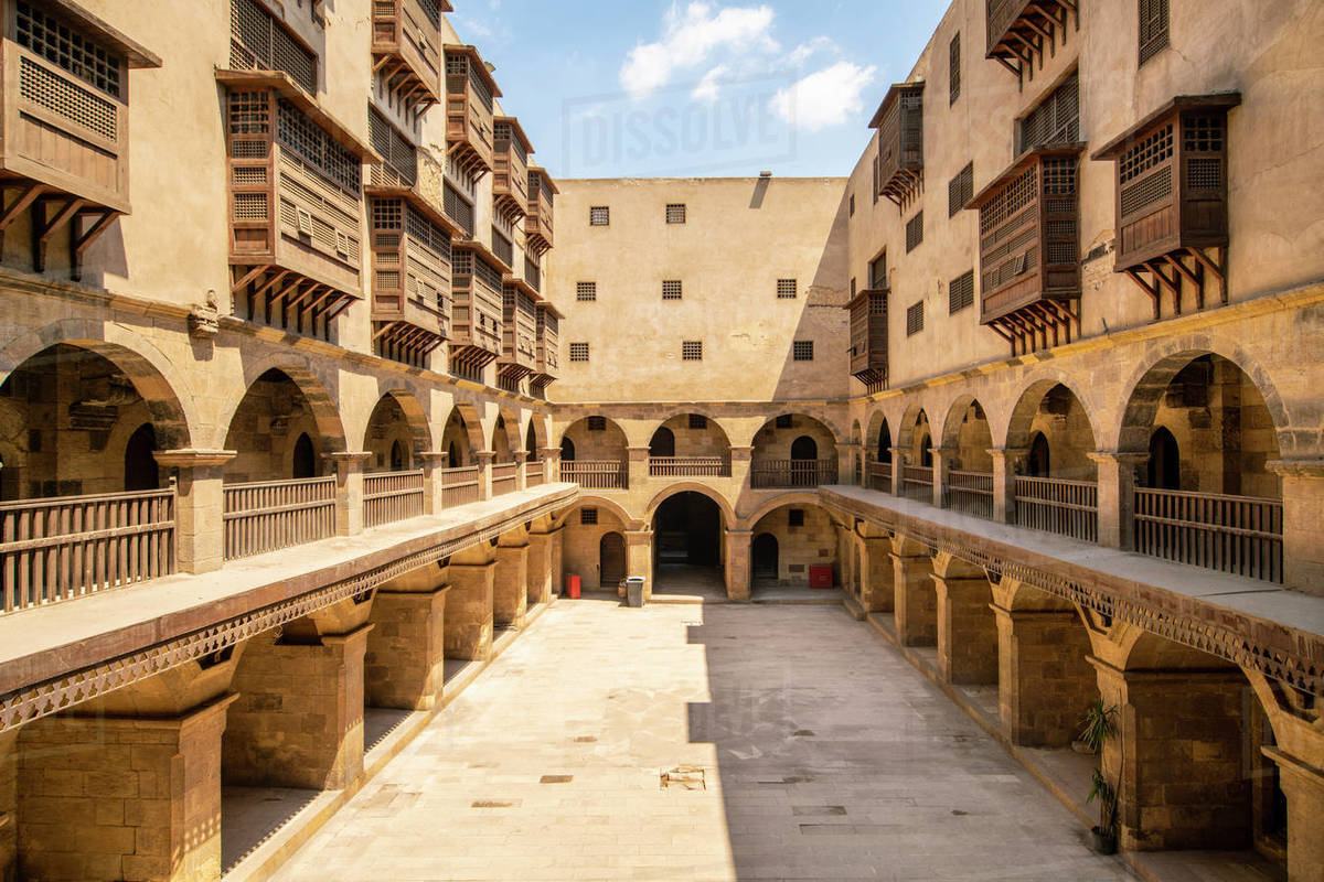 Egypt, Cairo, Courtyard with cloister in Islamic district - Stock Photo ...