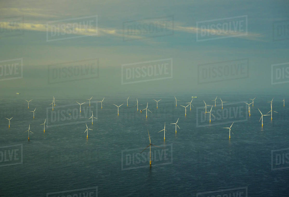 The Netherlands, Zeeland, Offshore wind farm on dutch coast - Stock ...