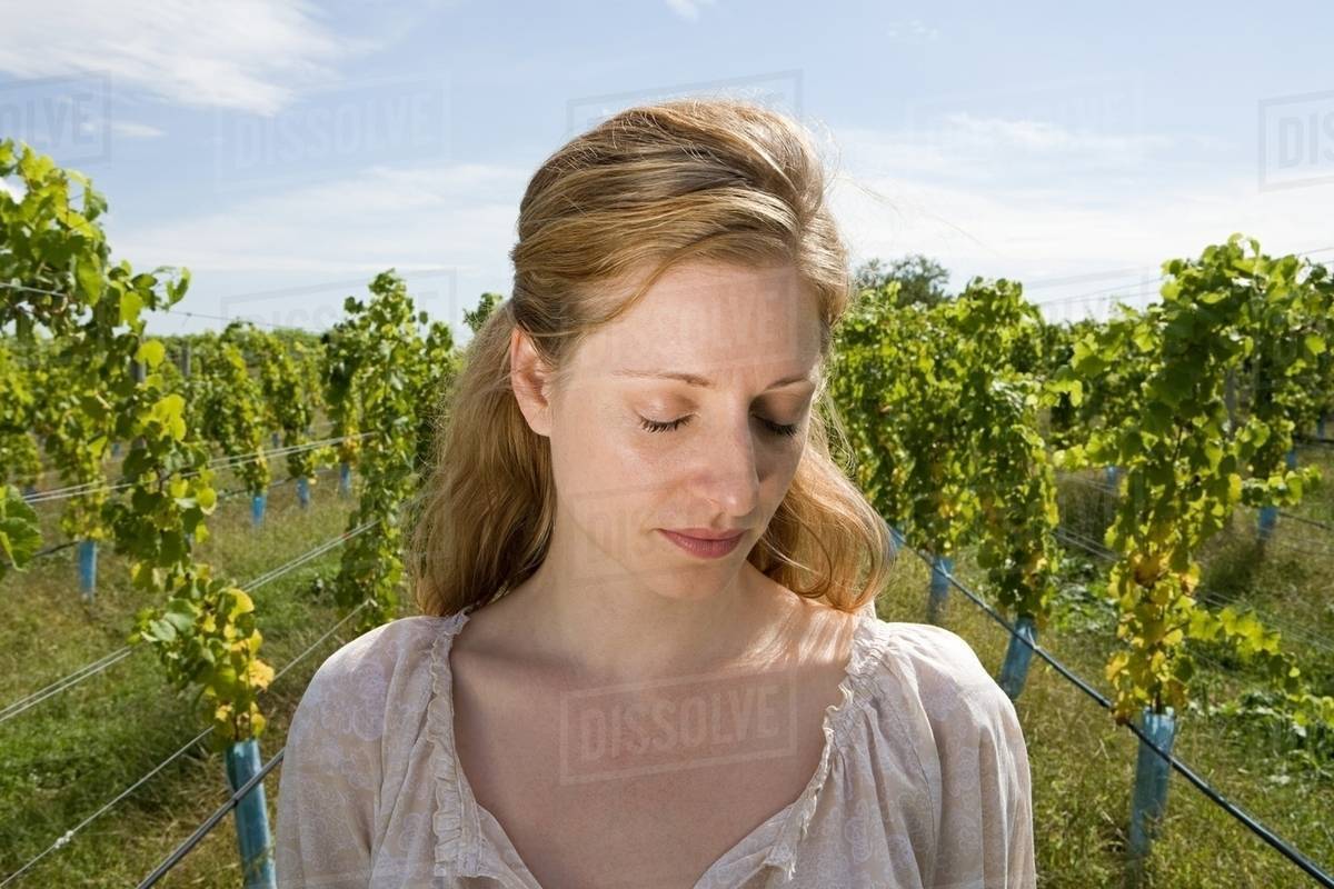 Mid adult woman in vineyard with vines - Royalty-free Stock Photo ...