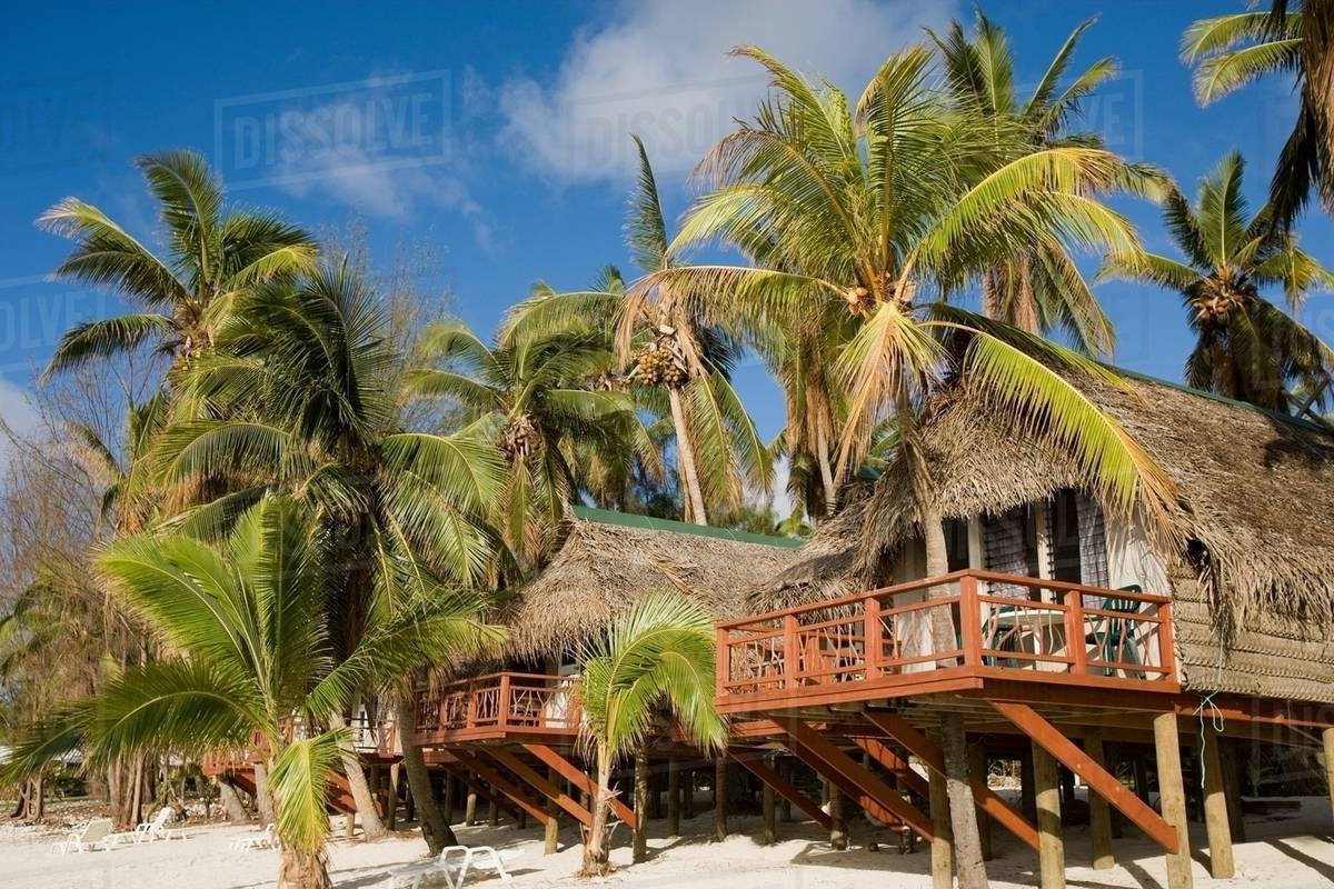 Beach huts and palm trees, Cook Islands - Royalty-free Stock Photo ...