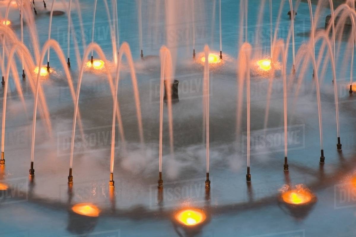 Illuminated water fountain, Old Montreal, Quebec, Canada - Stock Photo ...