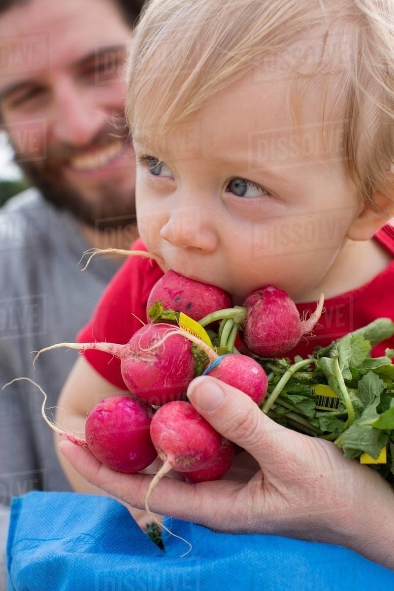 Boy eating vegetables at farmer's market - Royalty-free Stock Photo ...