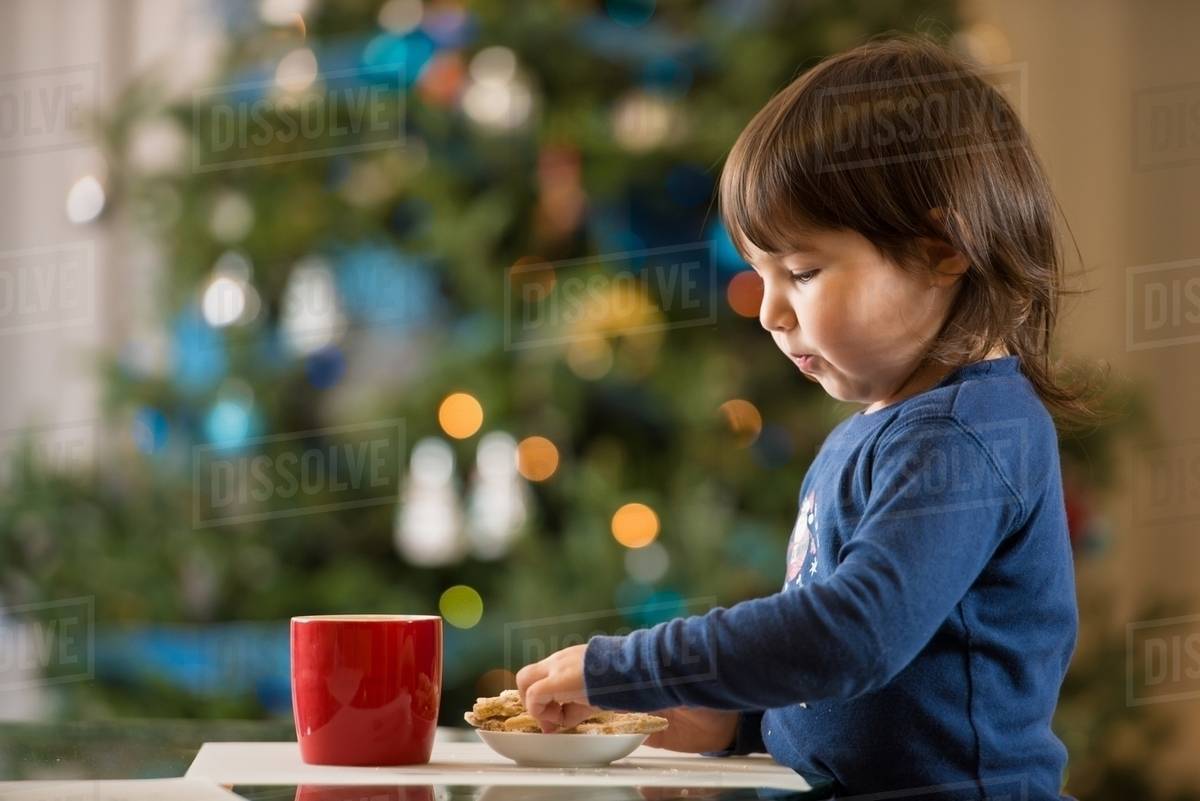 Girl eating Christmas cookies - Royalty-free Stock Photo | Dissolve