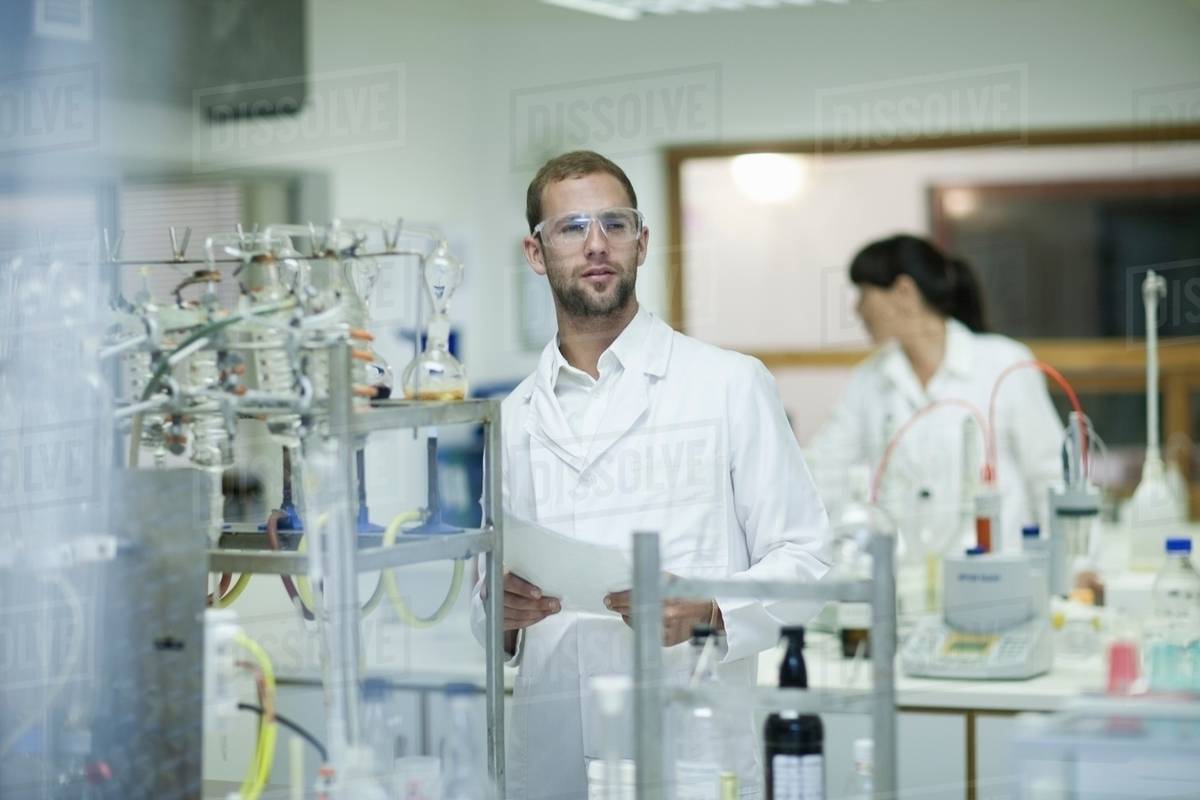 Oenologists monitoring sample testing in laboratory - Royalty-free ...