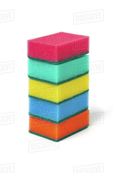 Set of different bright colored rectangular foam sponges for washing ...